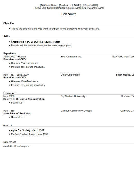 Resume Example 13 Free Resume Creator